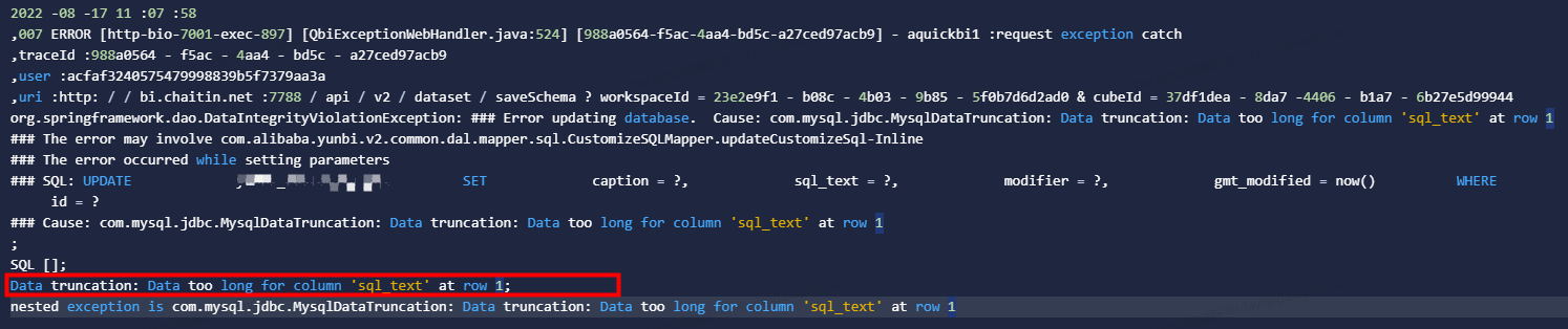 Quick Bi数据集保存时报错：data Too Long For Column Sqltext At Row 1 Sql Bi Quick 阿里云 